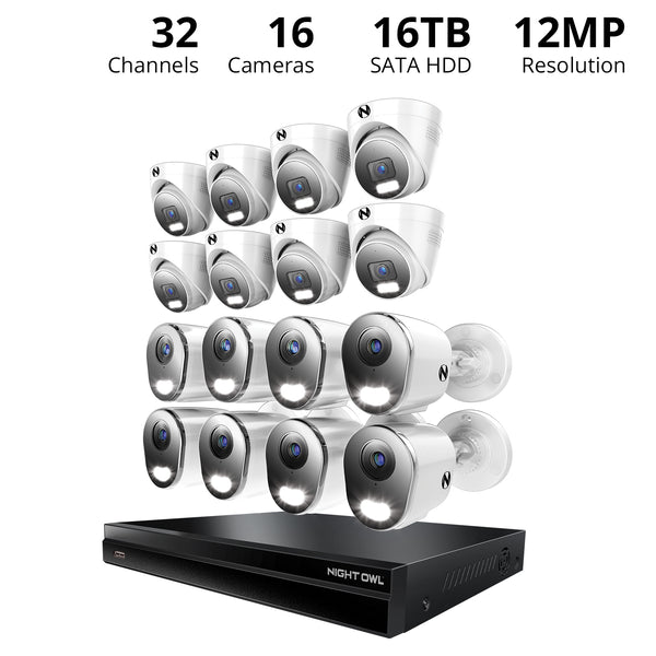2-Way Audio 32 Channel 12MP NVR with 16TB HDD and 16 Wired IP 4K Deter ...