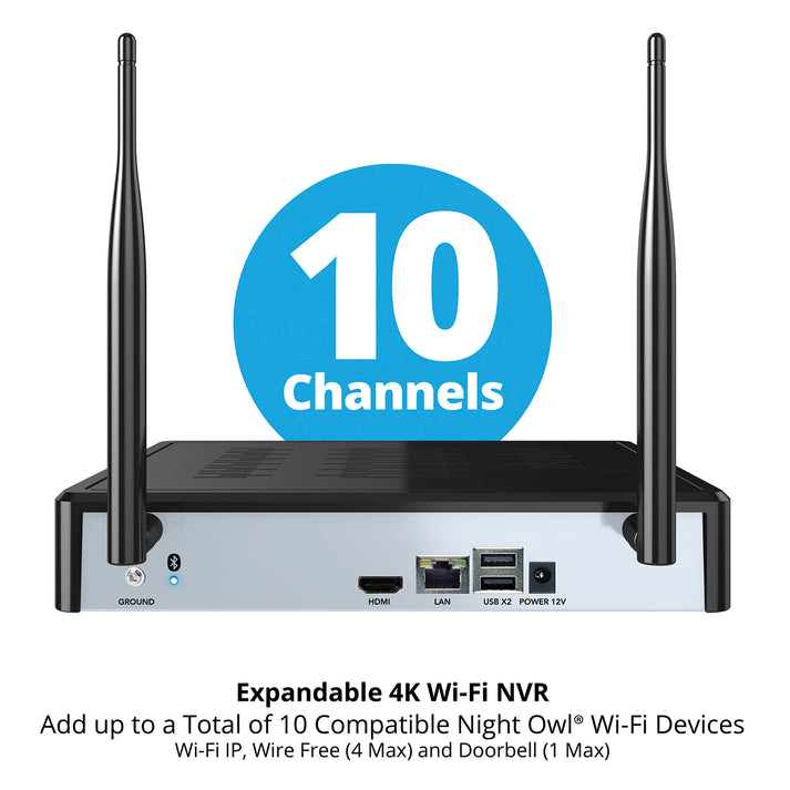 10 Channel 4K Wi-Fi NVR Security System with 2TB Hard Drive and 8 Wi-F ...