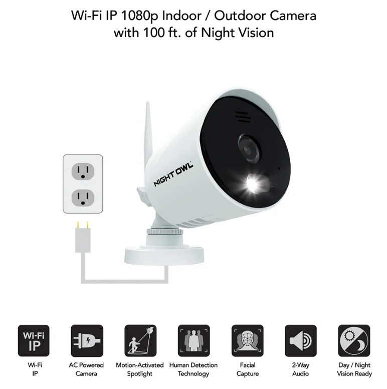 Wi-Fi IP Plug In 1080p Spotlight Camera with 2-Way Audio and Audio Ale ...