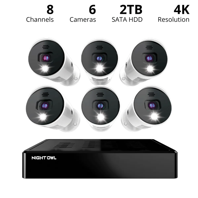 8 Channel 4K Bluetooth DVR with 2TB Hard Drive and 6 Wired 4K Spotligh ...