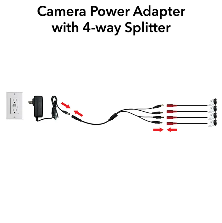 12V-2A Camera Power Adapter with 4-Way Power Splitter - Powers up to 4 ...