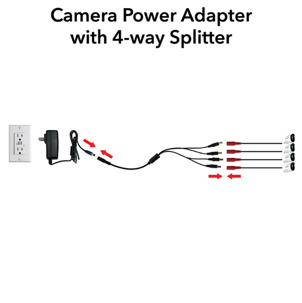 12V-2A Camera Power Adapter with 4-Way Power Splitter - Powers up to 4 ...